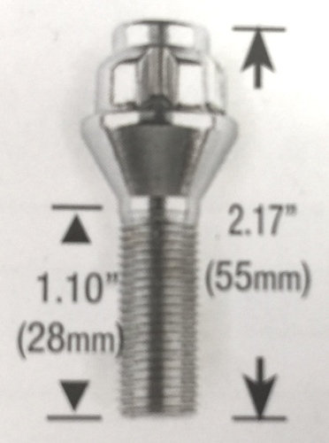 12x1.25 CHROME CONE CONICAL SEAT LUG BOLT WHEEL LOCKS 28MM JEEP ...