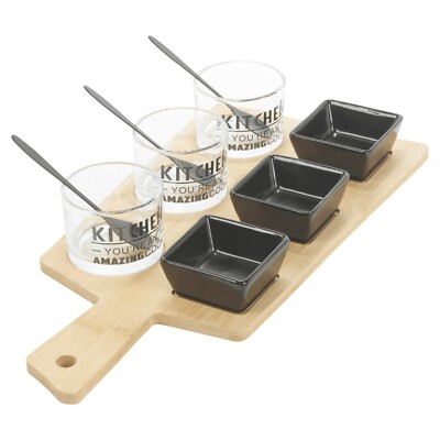 10 Piece Nibble Bowls Snack Dips Wooden Serving Paddle Board Tray Gift ...