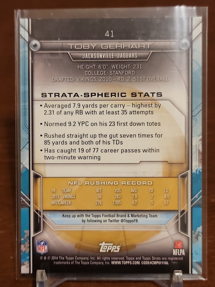 2014 Topps Strata Gold Jacksonville Jaguars Football Card #41 Toby ...