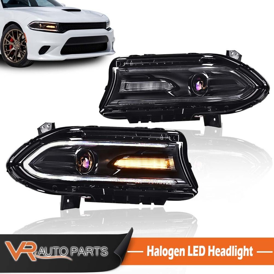 Fits 2015-2022 Dodge Charger Halogen LED DRL Projector Headlights ...