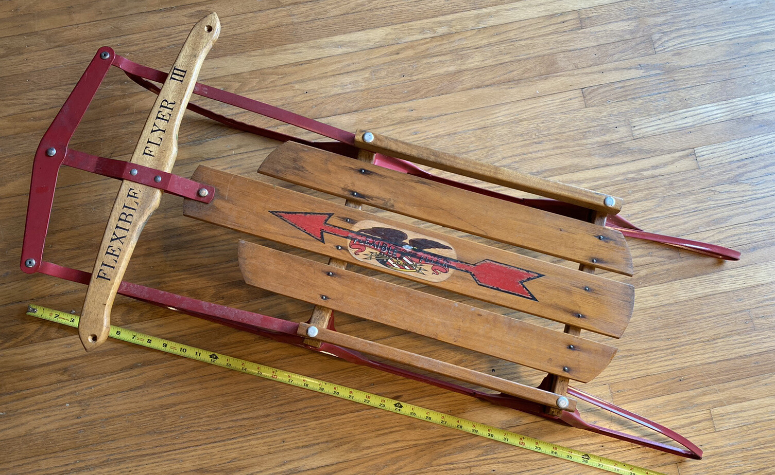 Flexible Flyer III Metal Runner Sled Steel Wood Steering Slider Western ...