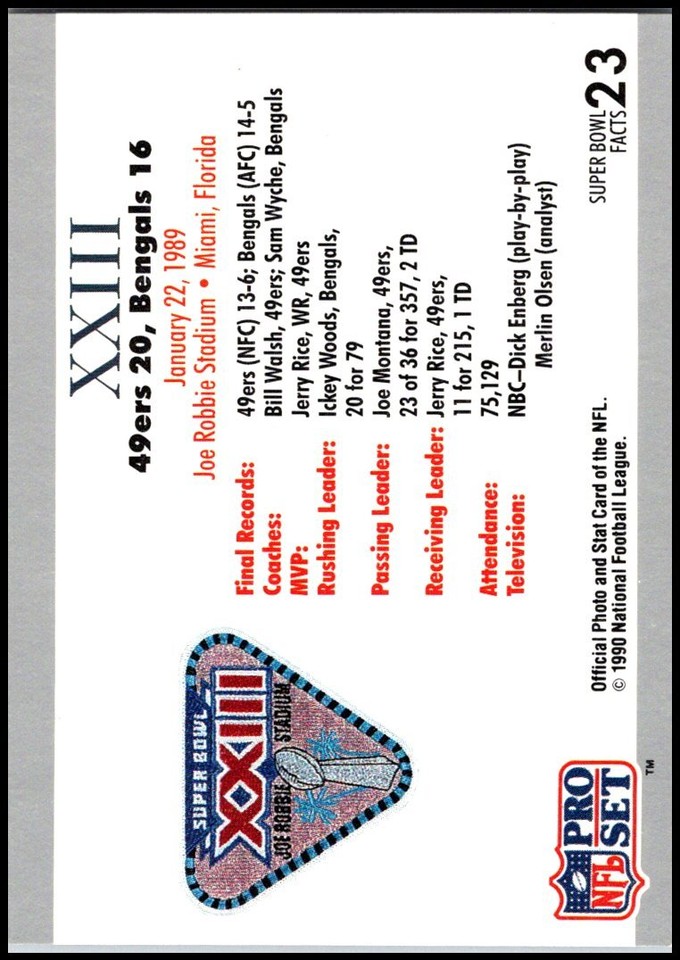 1990 Pro Set Super Bowl Ticket Replica #23 SB XXIII FREE SHIPPING! | eBay