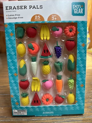 NEW ERASER PALS SET OF 25 LATEX-FREE/SMUDGE-FREE ERASER SET - FRUIT ...