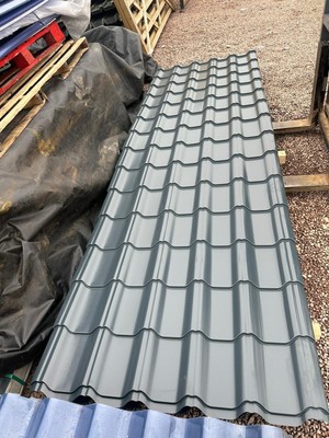 new plastic coated anthracite grey tile effect roofing sheets 12ft x 1. ...