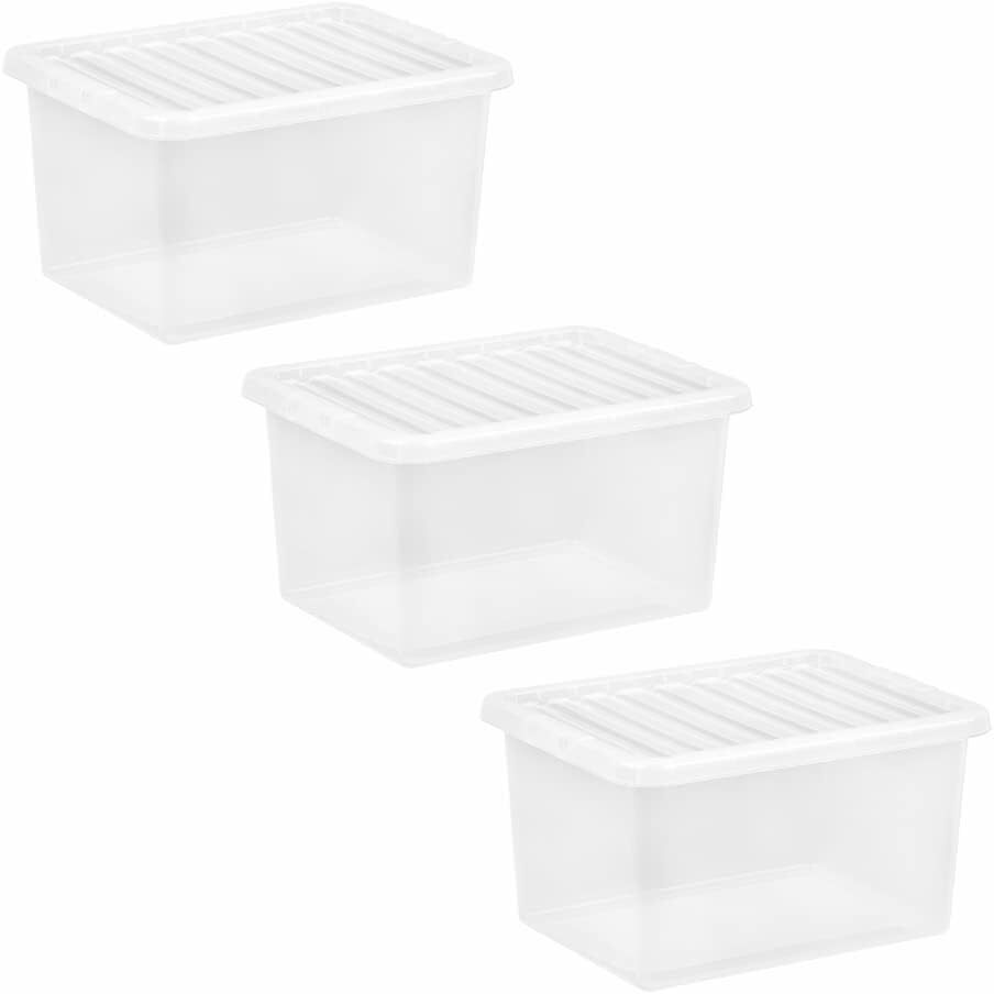 60L Wham Crystal Clear Plastic Storage Container Boxes with Secure Clip ...