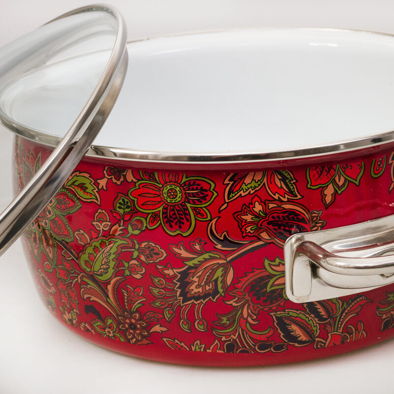 Red Khokhloma Enamel Stock Pot Enameled Cooking Stockpot Soup Pot ...