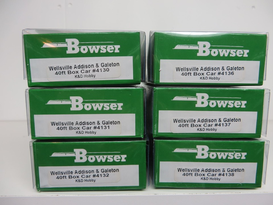 Bowser (Limited) WELLSVILLE ADDISON & GALETON Box Car KITS (6 Cars / 6 ...