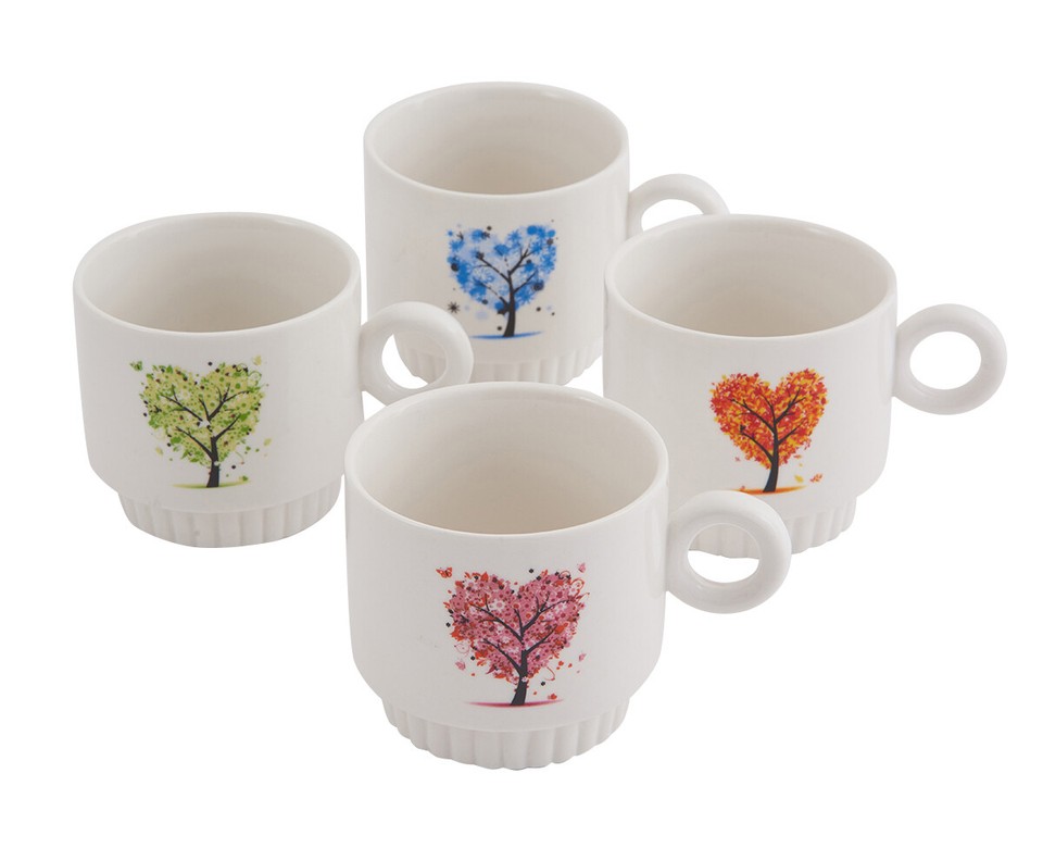 SET OF 4 MUGS CERAMIC STACKABLE MUGS AND STAND DRINKING CUP TEA COFFEE ...