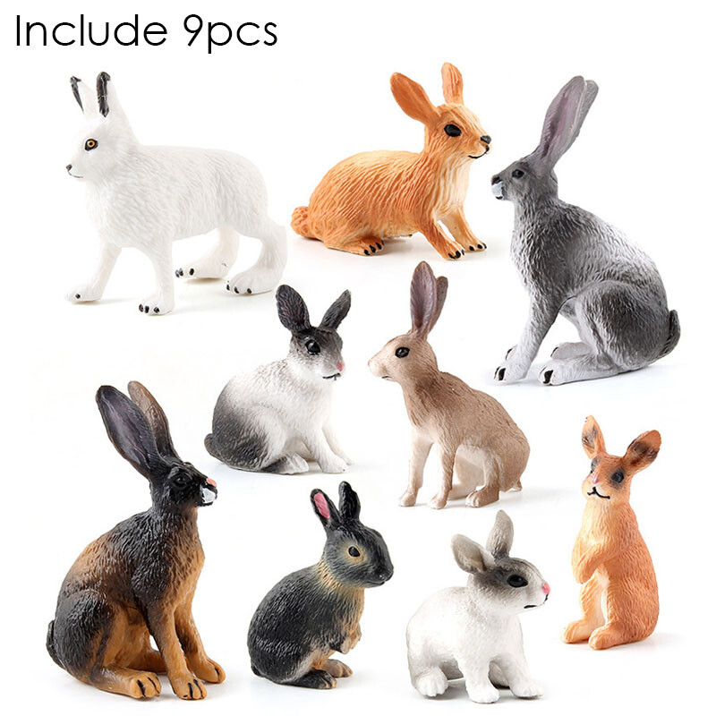 9 Pcs Bunny Rabbit Figurines Farm Animal Model Toy Desktop&Home ...