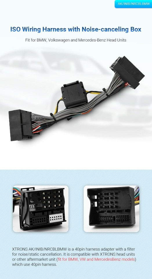 ISO Wiring Harness Cable with Noise-Canceling Box For Head unit Fit BMW ...