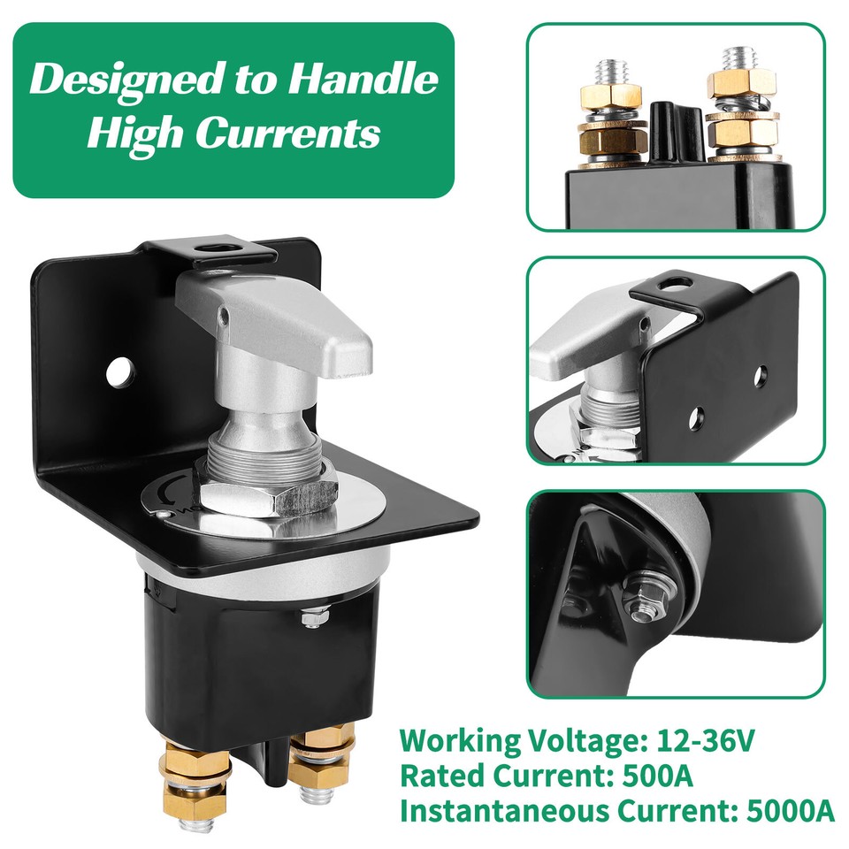 500A 12V Battery Disconnect Switch with Lockout Plate Heavy Duty Kill ...