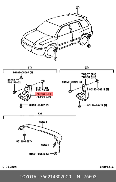 mudguard sub-assy front fender right 7662148020C0 for TOYOTA 76621 ...