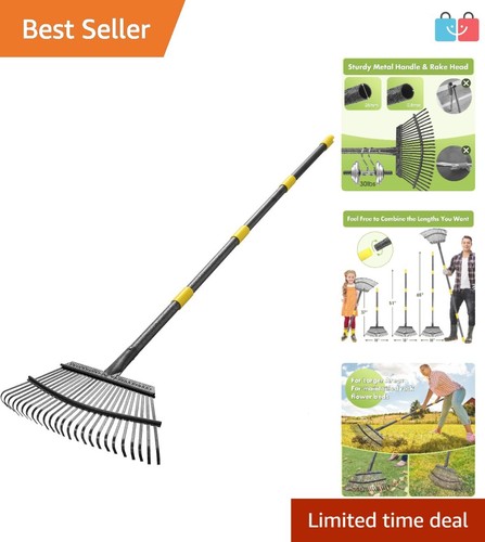 Versatile 25 Tine Leaf Rake with Long Adjustable Handle for Easy ...