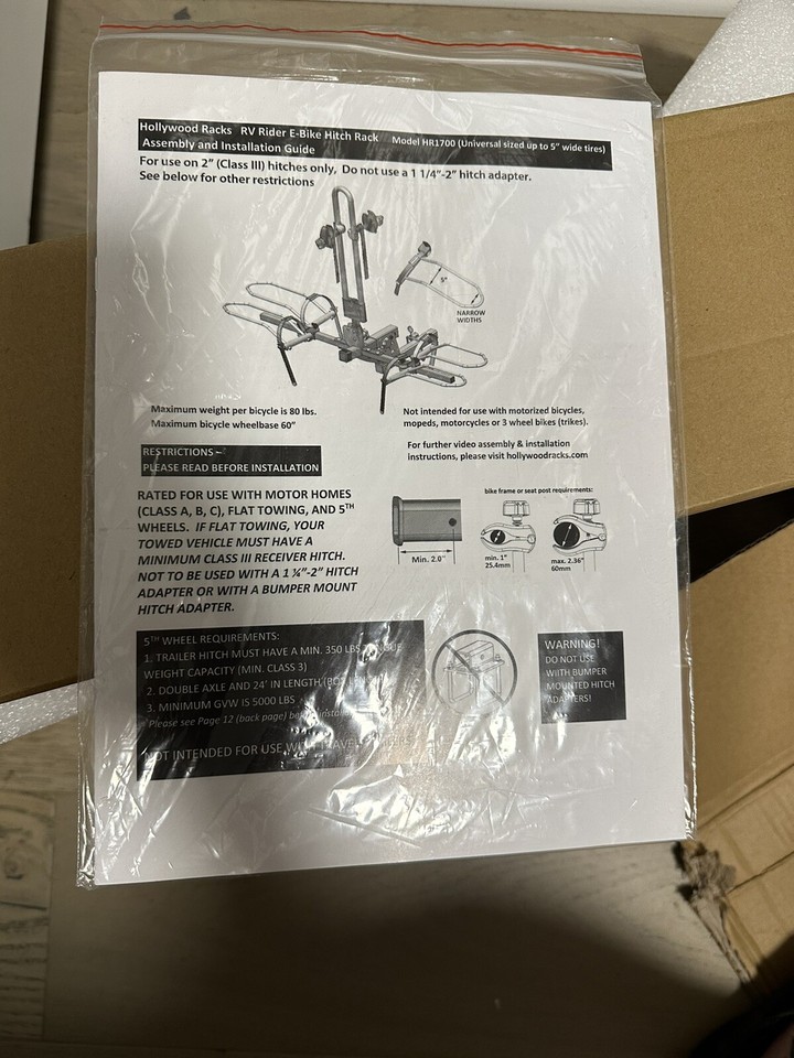 Hollywood Racks HR1700 Sport Rider RV Fat & Electric 2 Bike Hitch Bike ...