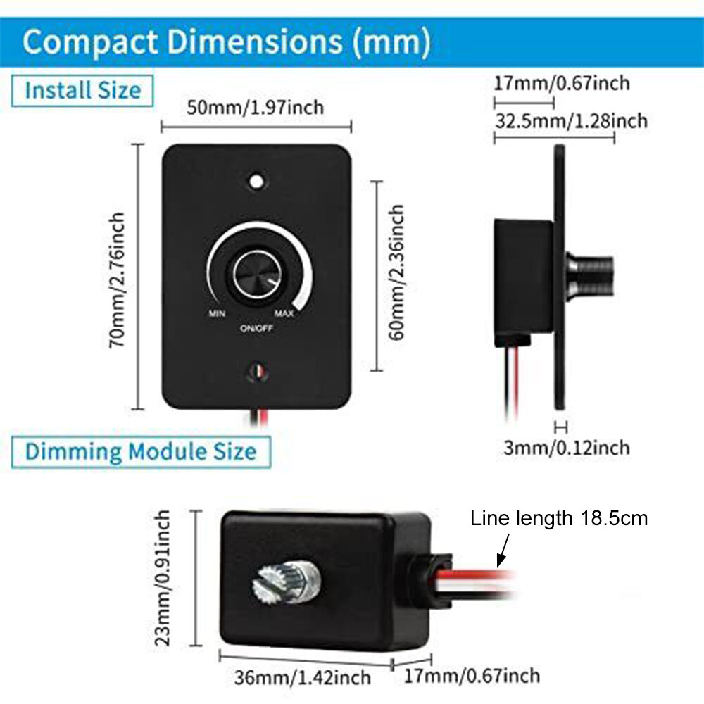 DC 12V Dimmer Switch PWM LED Dimmer Switch For RV Boat Campervan ...