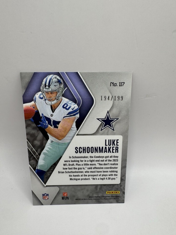 #/199 RC PINK 2023 Panini Phoenix Rookies Luke Schoonmaker #117 COWBOYS ...