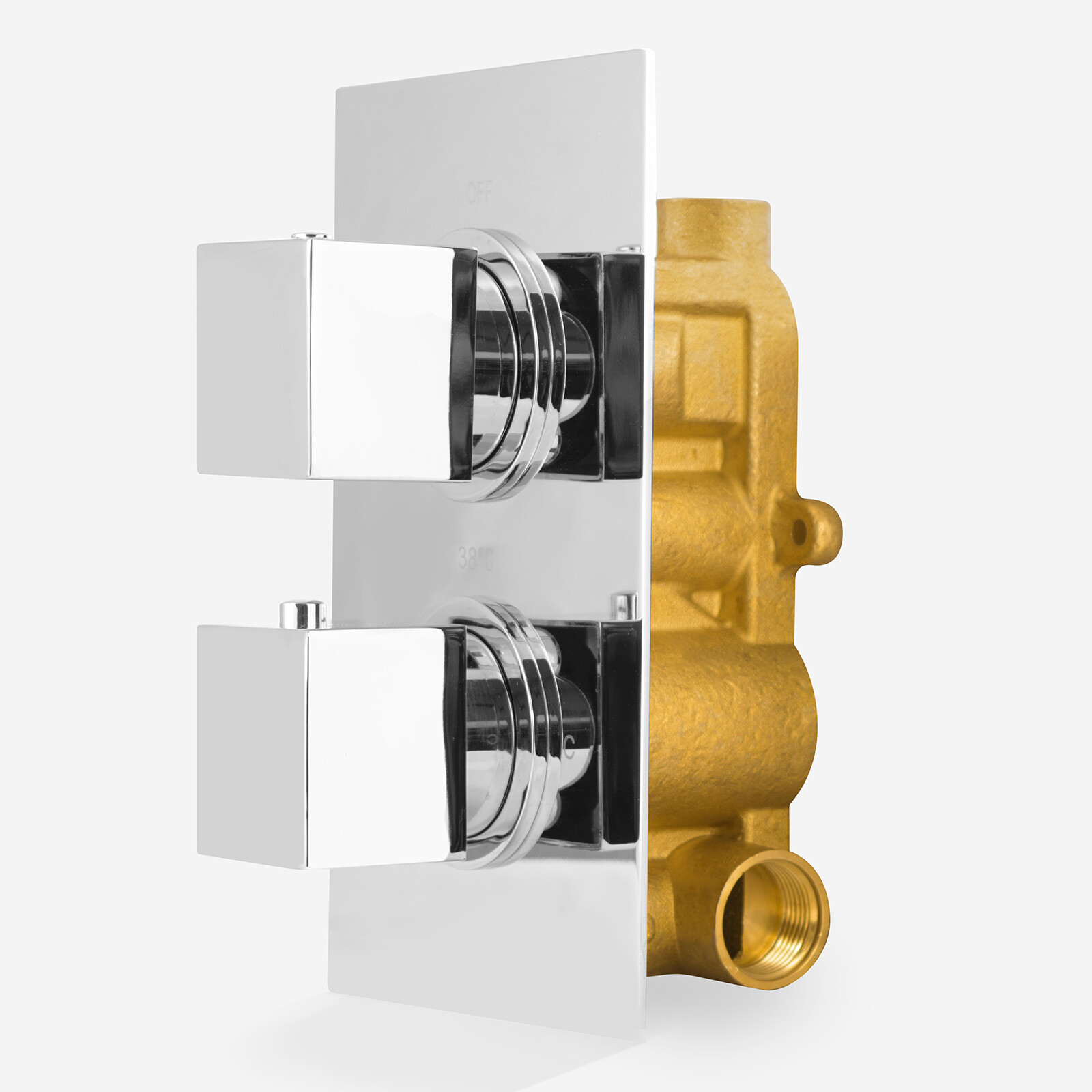 Concealed Square Thermostatic Shower Mixer 2 Dial 1 Way Valve Chrome ...