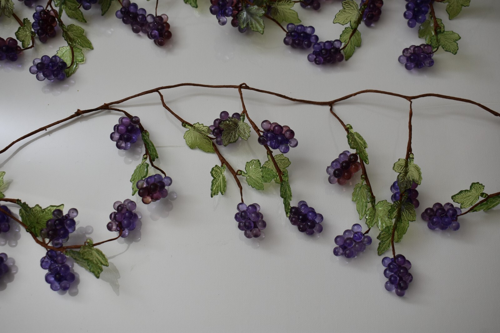 Vintage Acrylic Lucite Purple Grape Cluster Vine Leaves Long Garland ...