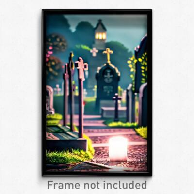 Pixel Art Poster - Cute Cemetery (8 Bit Psychedelic Trippy Video Game ...