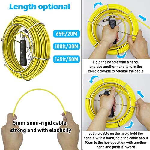 WiFi Wireless Sewer Camera, 65FT/20M, 7'' Detachable LCD 9723WF-65FT ...