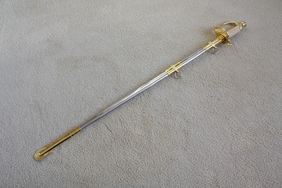 S1003 GOLD USN US NAVY OFFICIAL CEREMONIAL MILITARY SWORD W/ SILVER ...