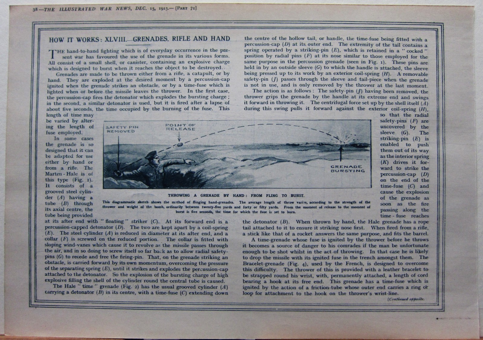 1915 WWI WW1 PRINT GRENADES RIFLES & HAND DIAGRAMS SERVICE RIFLE JAM ...