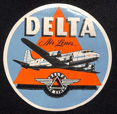 Delta Air Lines Luggage Label 3 7/8" Prop Plane c1940's | eBay