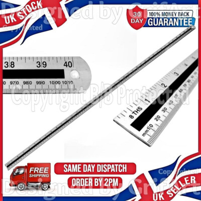ONE 1 METRE RULER LARGE LONG METAL LIGHT ALUMINIUM METRIC IMPERIAL DUAL ...