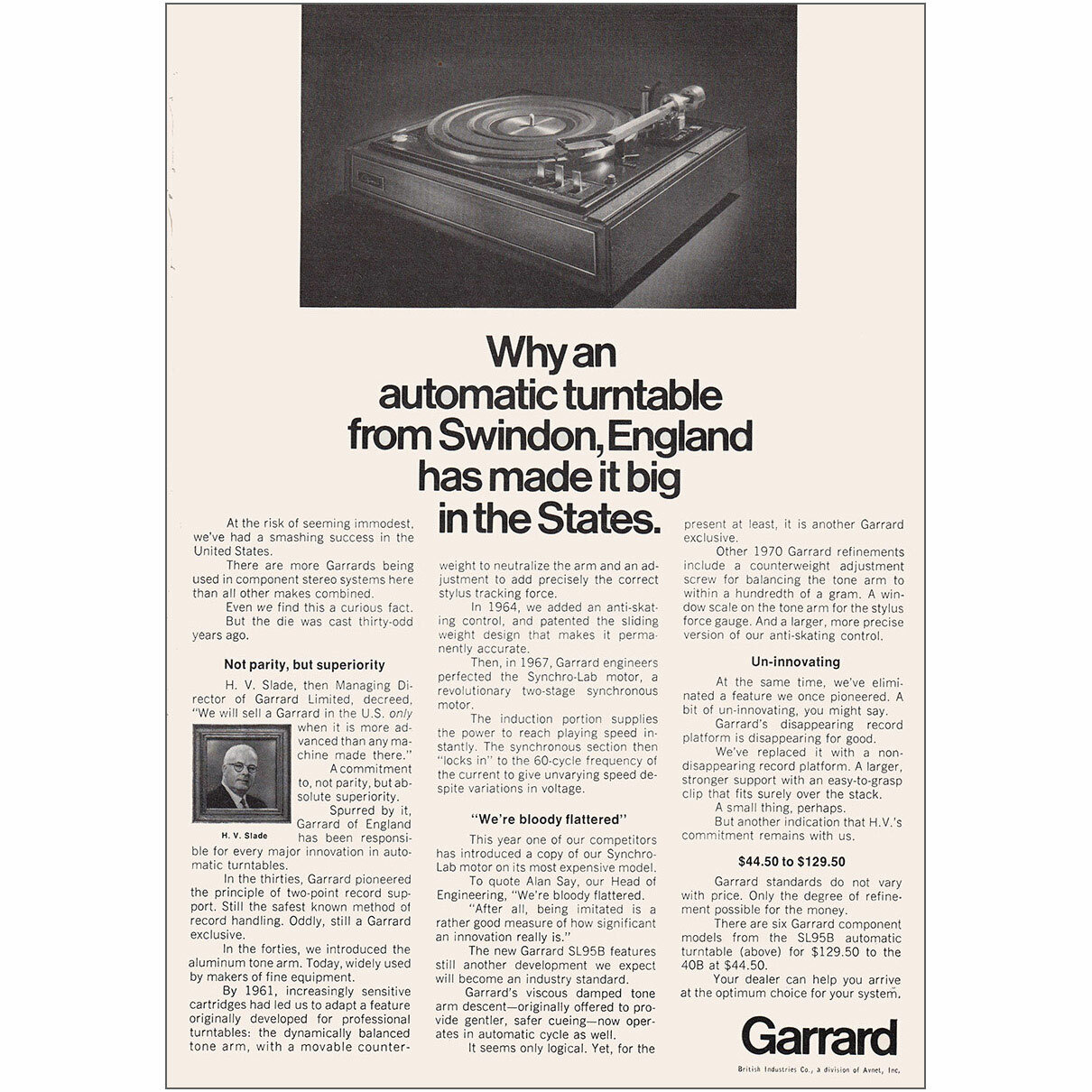 1969 Garrard: Automatic Turntable from Swindon England Vintage Print Ad ...