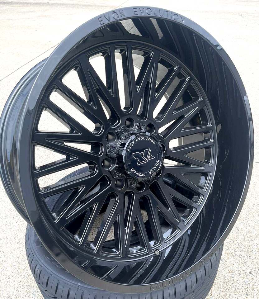 4x 24X12 Evok EV503 Wheels All Gloss Black 8x6.5 RAM Chevy GMC 8x165.1 ...