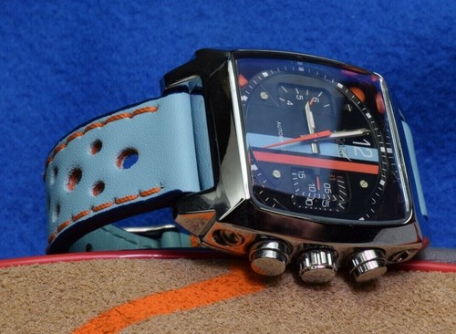 MA WATCH STRAP 24 22 20 MM BLUE GULF GENUINE LEATHER JEREZ RACING ...
