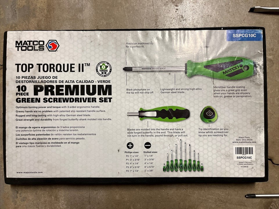 Matco Tools 10 Piece Top Torque 2 Premium Screwdriver Set Green used ...