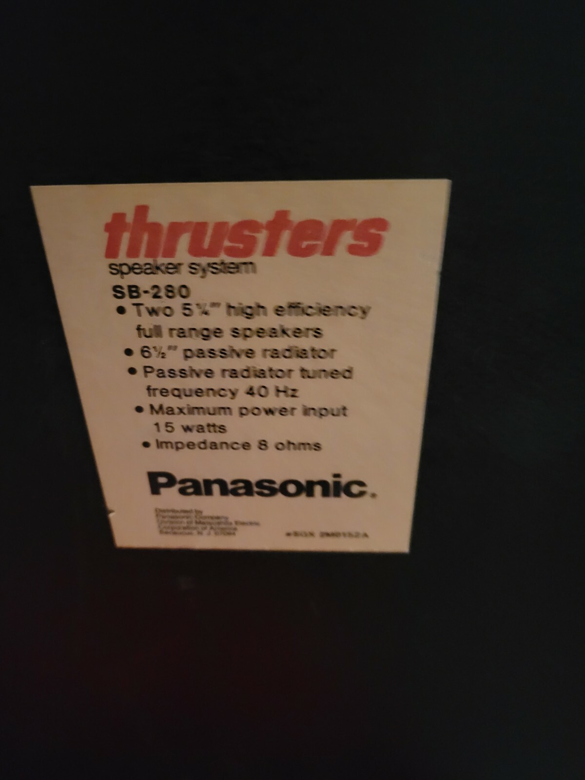Vintage HI-FI Audiophile Panasonic Thrusters Model SB-280 Speakers ...