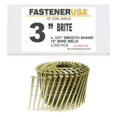 3" x .131 SMOOTH BRITE COIL NAILS 15-DEG WIRE 3,200ct | CN3131J16 | eBay