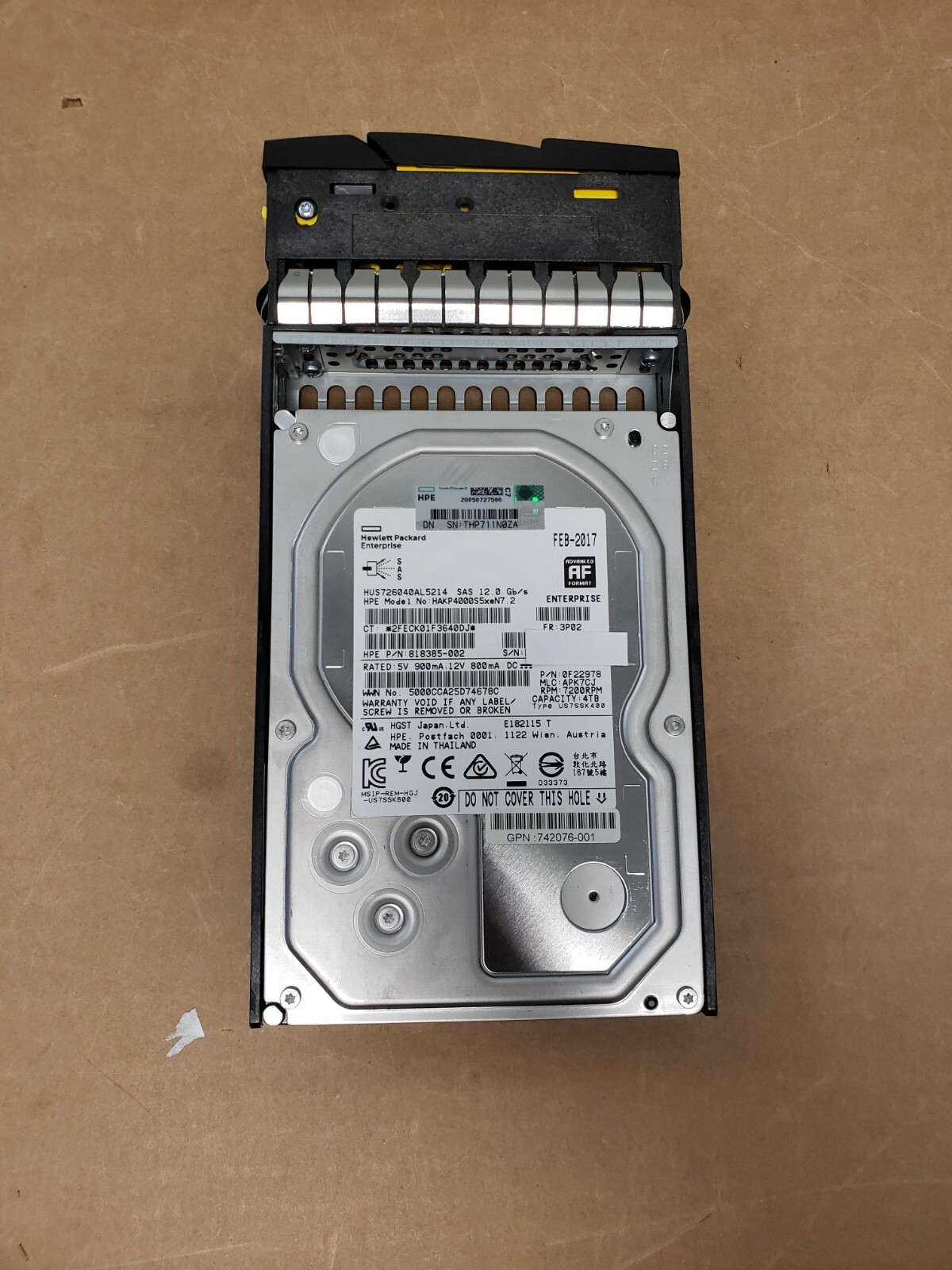 HPE 823121-001 4TB 7.2K 12 Gbps 3.5" SAS HDD IN 3PAR SLED 818385-002 ...