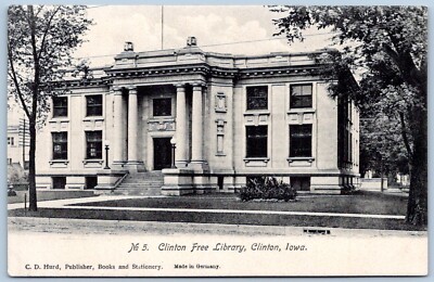 Postcard IA Clinton Iowa Clinton Free Library CD Hurd Publ UDB B116 | eBay
