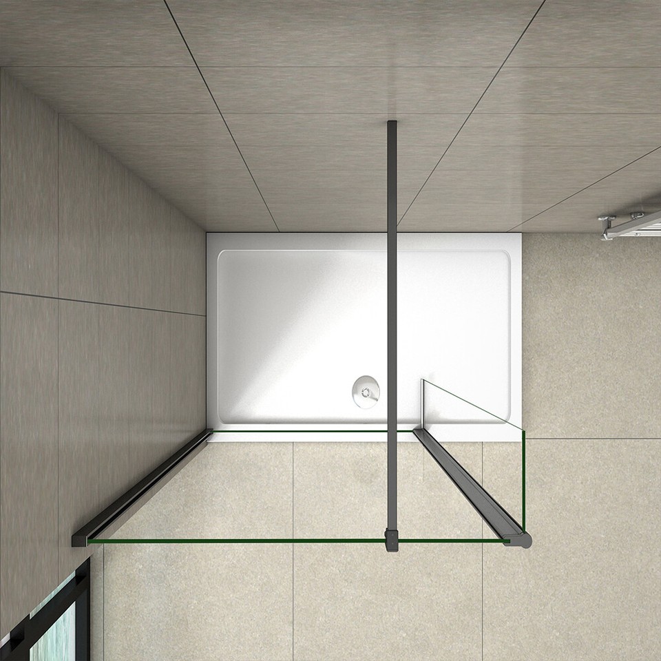 Black Wet Room Screen & 300mm Flipper Glass Panel Walk In Shower ...