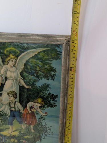 1940’s “The Guardian Angel” with Children Lithograph In Vintage Wood ...