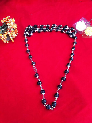 Ebony Wood Silver Chain mala Natural Ebony Wood Silver Cap Mala ...