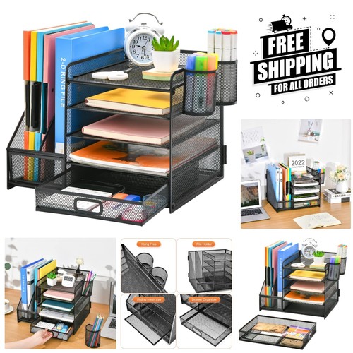 Elegant 5-Tier Desk Organizer with Drawer & Pen Holders - Space Saving ...
