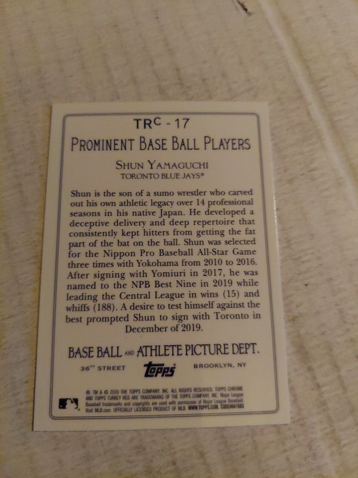 2020 Topps Update Chrome Turkey Red Rookie TRC-17 Shun Yamaguchi | eBay