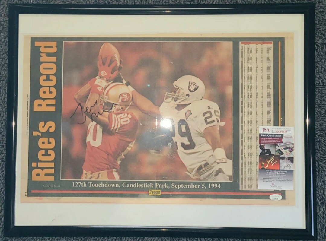 Jerry Rice (Hall Of Fame) Autographed Framed Article (JSA C.O.A) | eBay