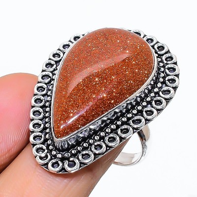Red Sunstone Gemstone 925 Sterling Silver Handmade Jewelry Ring Size 9 ...