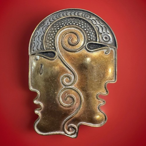 Vintage Artisan Copper Tone Two Face Happy Sad Tribal Style Brooch Pin ...