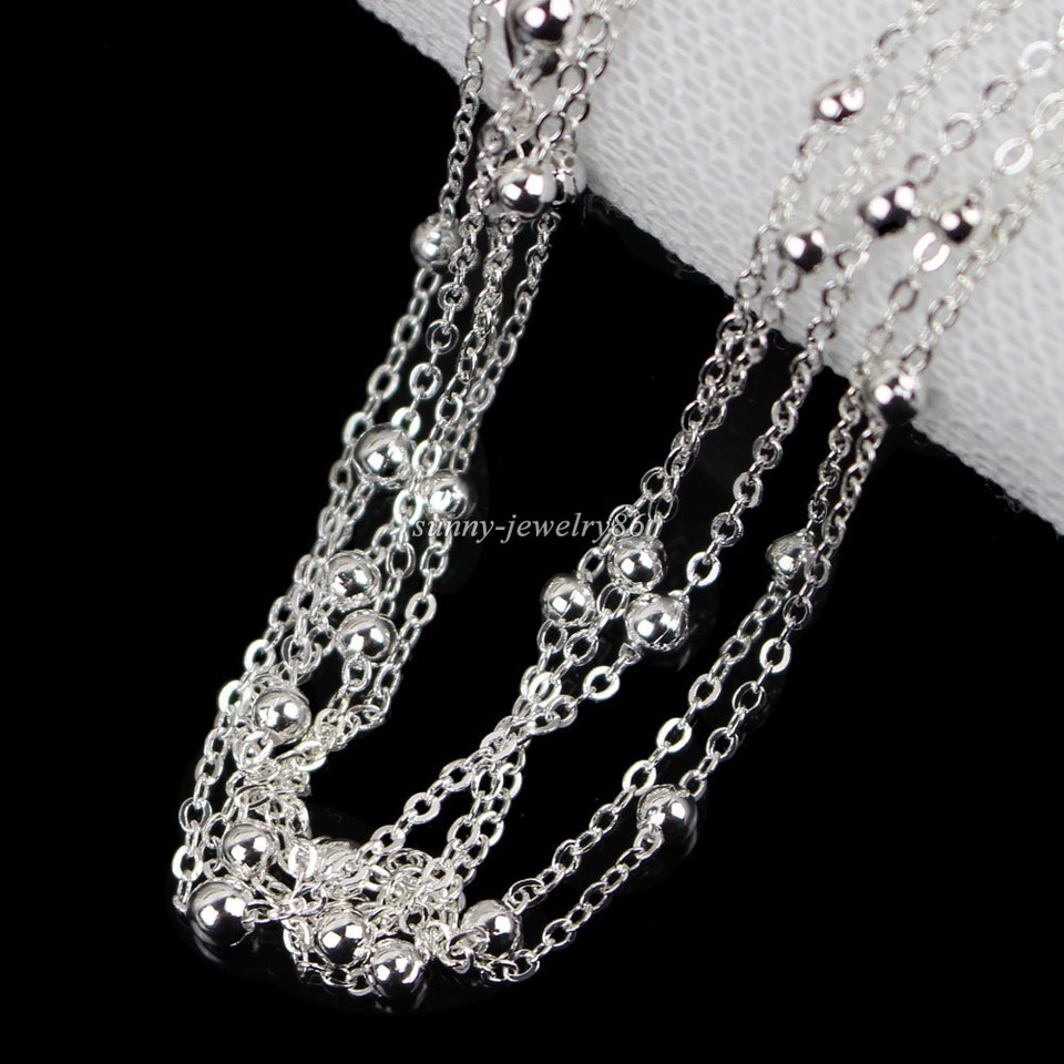Wholesale 10pcs 3mm Round Beads 925 Silver Plated Rolo Chain Necklace ...