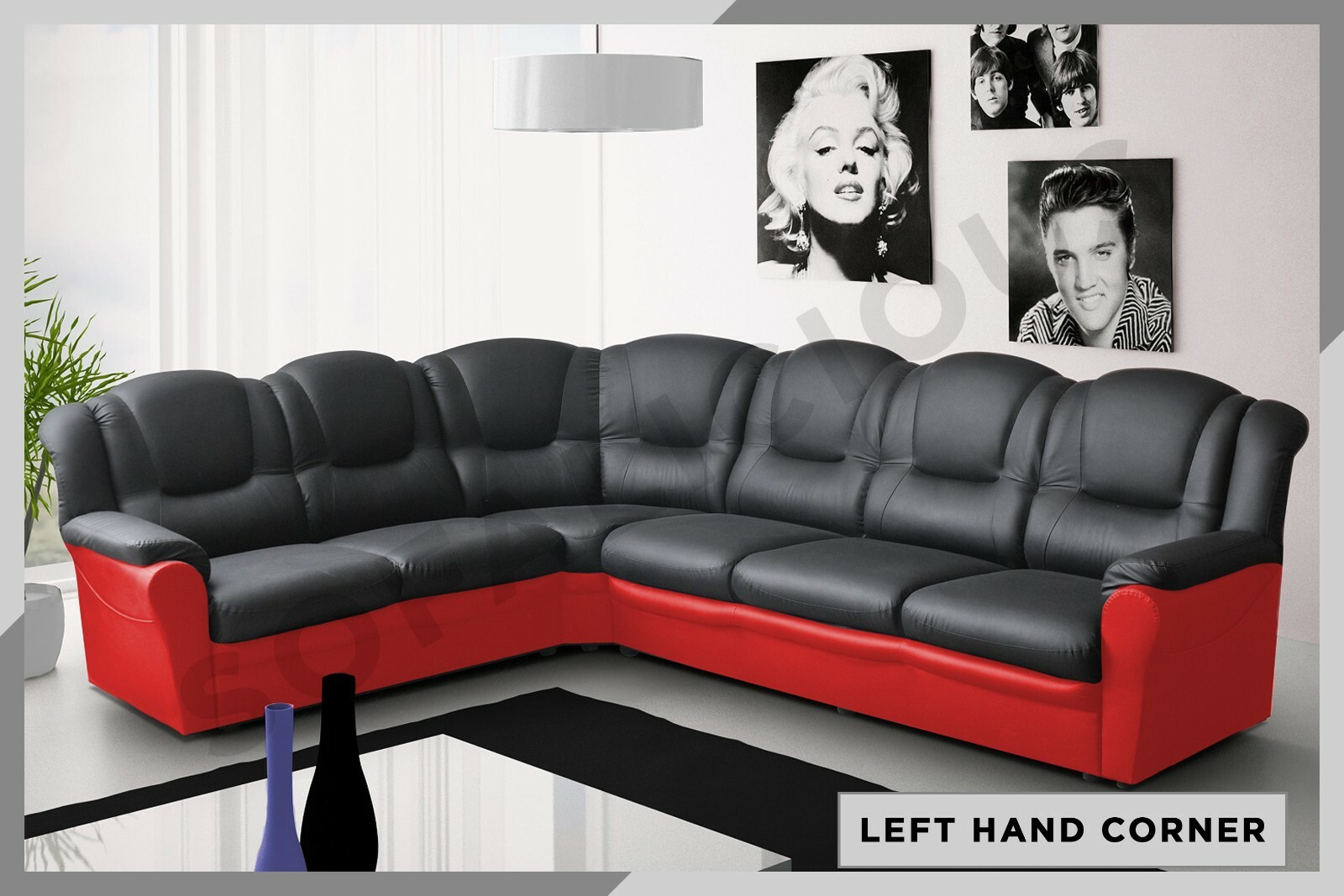 Dark Red Leather Corner Sofa | Baci Living Room