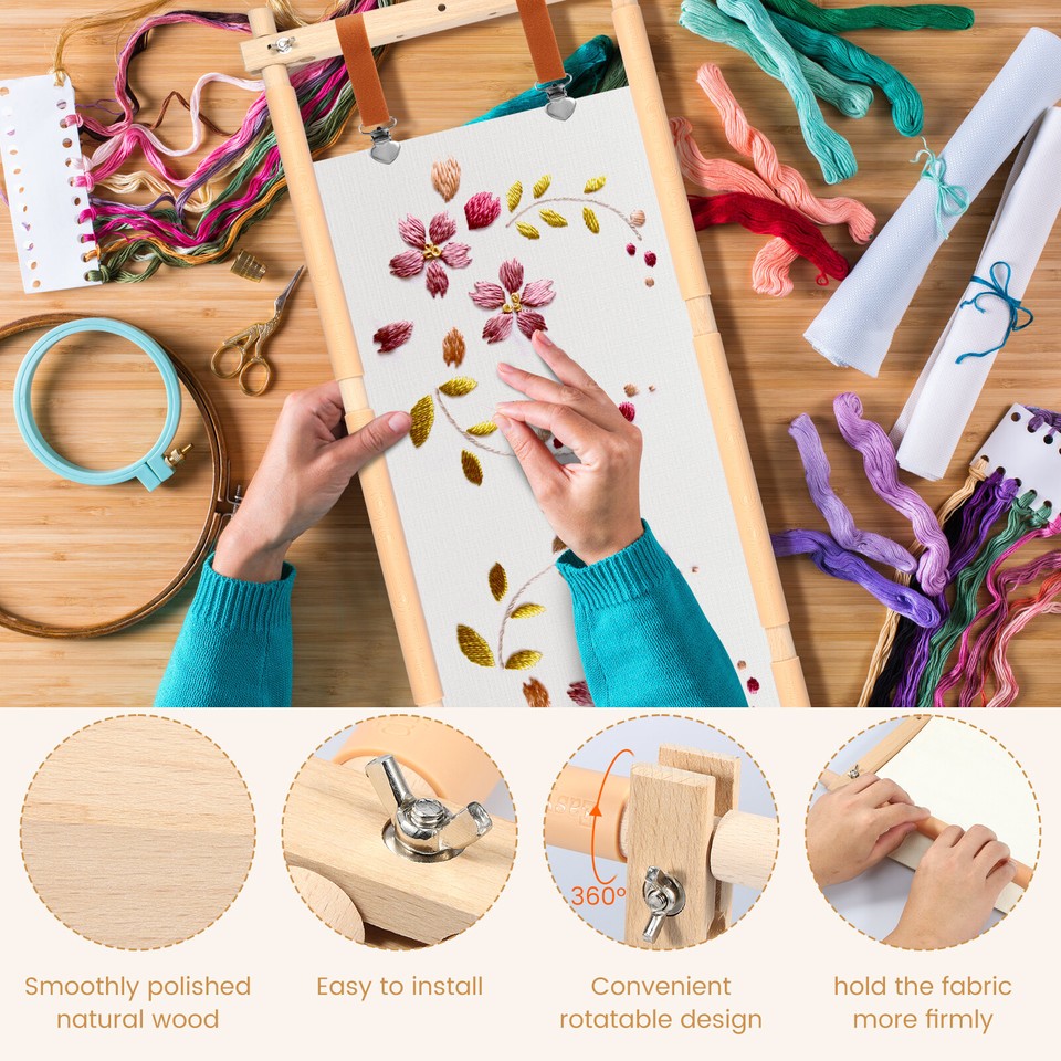 Embroidery Scroll Frame Wooden Cross Stitch Scroll Frame Rotated ☝ ...