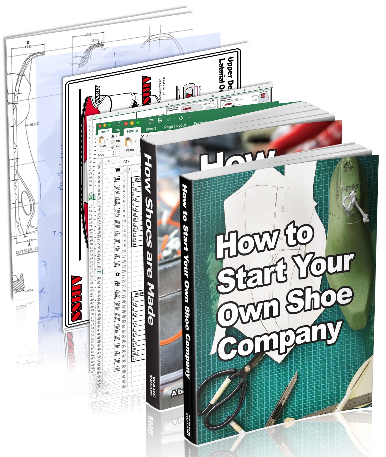 Shoe Design /Production, PRO-PACK : 2 shoemaking books plus 8 paper ...