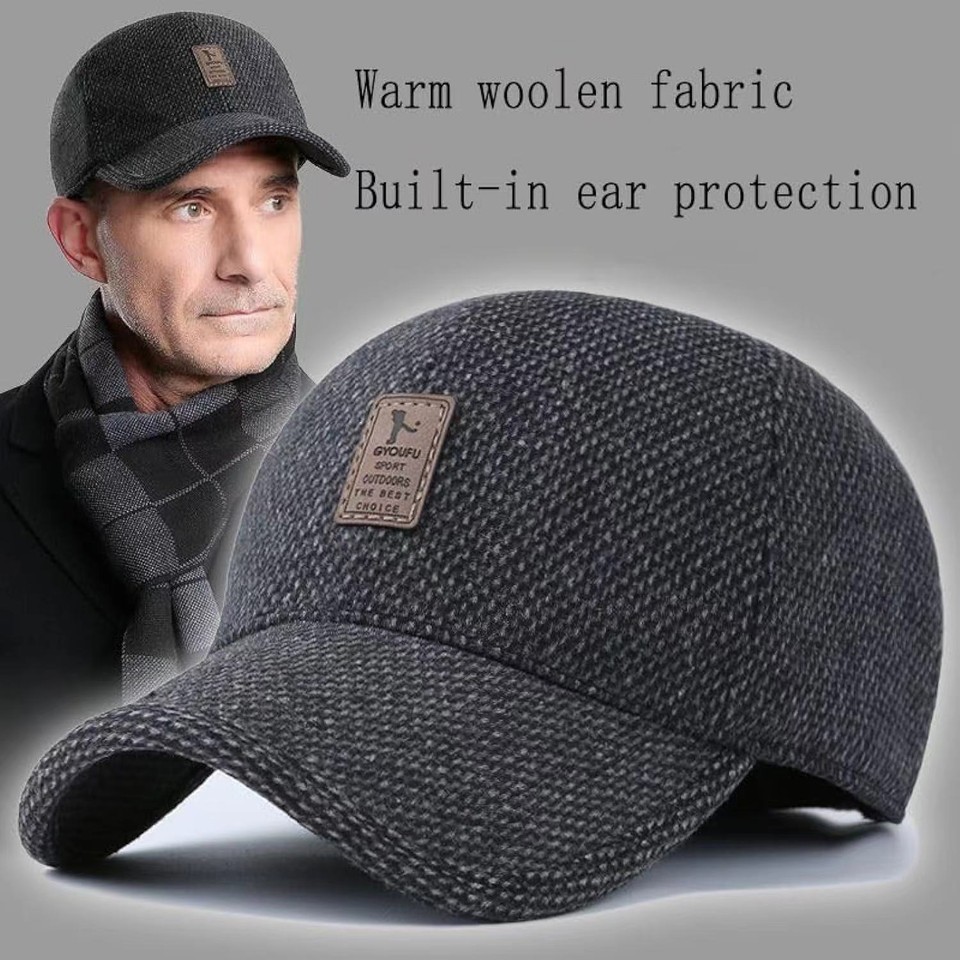 Wessiny Winter Baseball Cap with Ear Muffs, Adjustable Warm Baseball ...