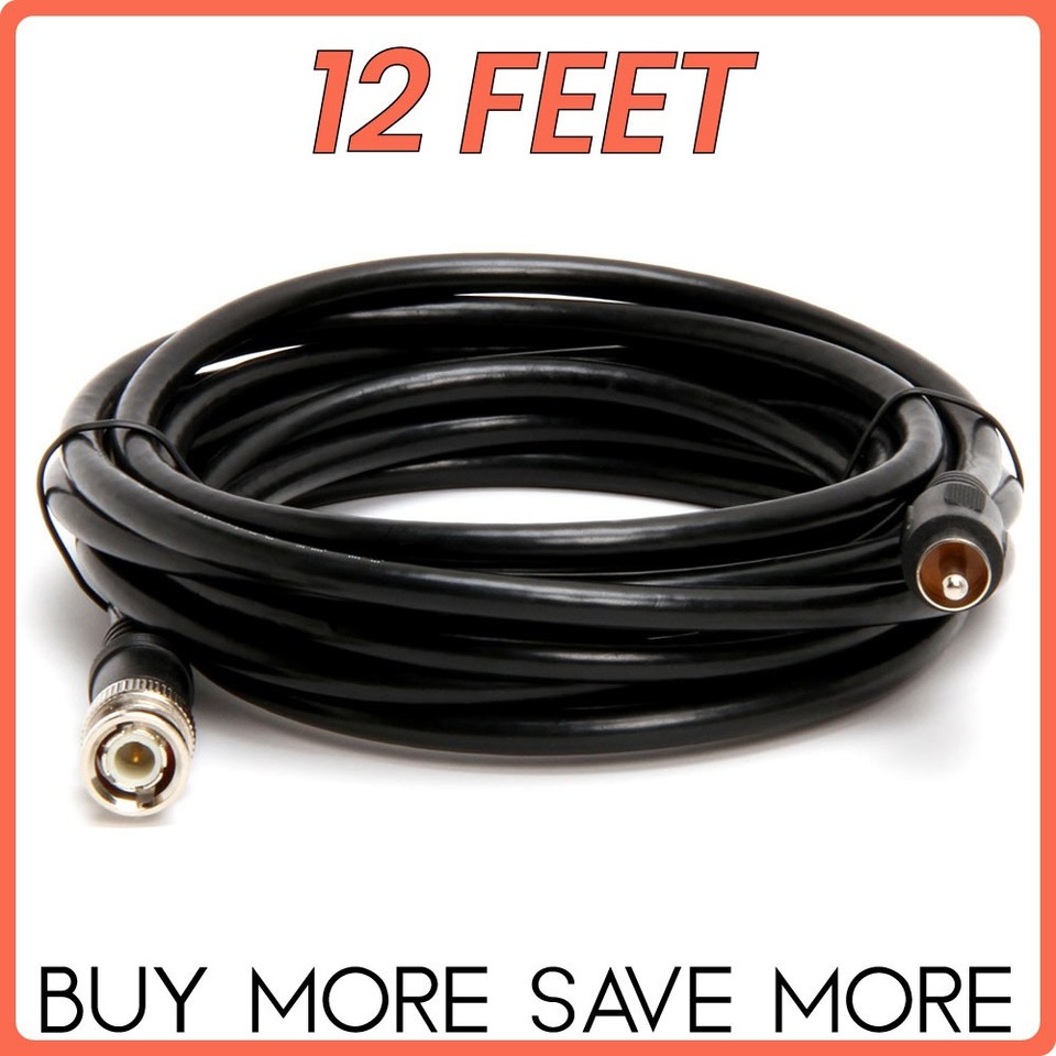 BNC to RCA Cable Male to Male 75 100 Feet Coax Coaxial Cord CCTV Camera ...